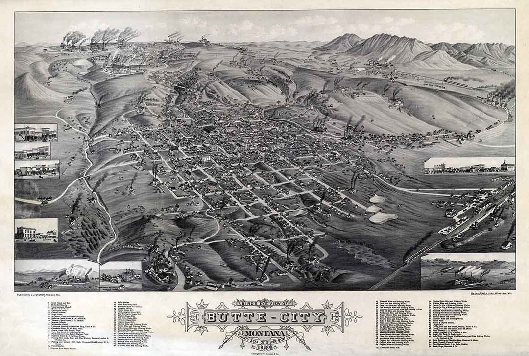 1884 Panoramic Map of Butte-city Silver Bow County Montana - Etsy