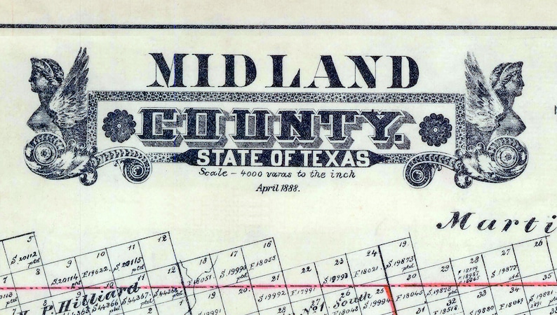 1888 Map of Midland County Texas - Etsy