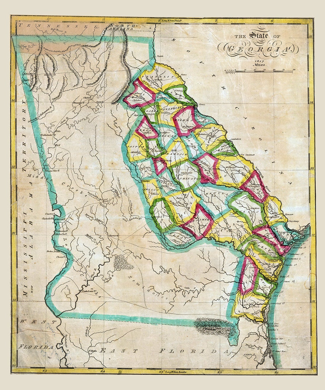 1827 Map of Georgia - Etsy