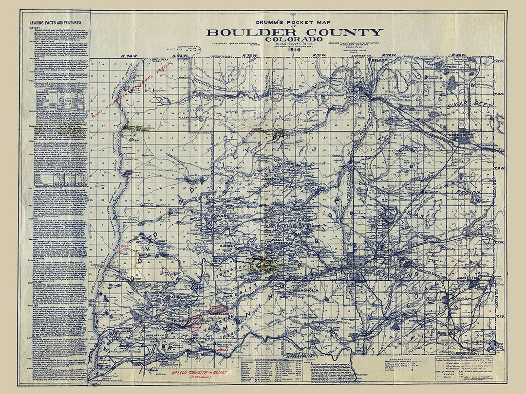 1914 Map of Boulder County Colorado Oil Wells - Etsy