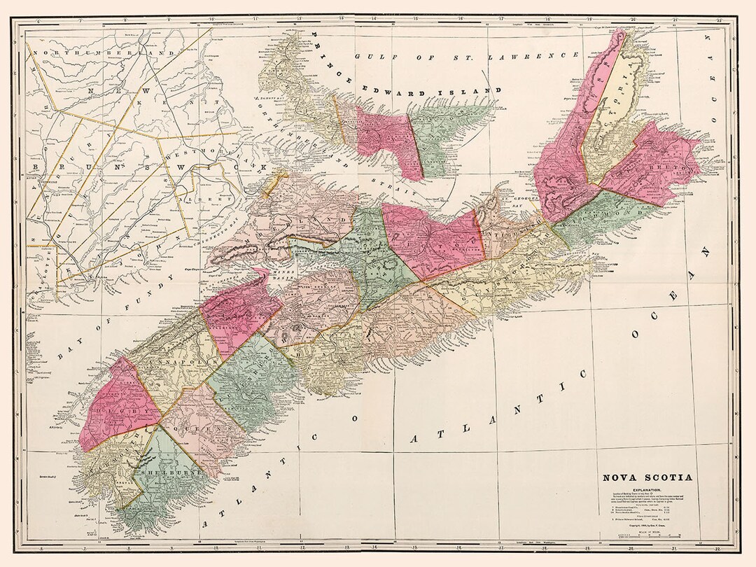1899 Map of Nova Scotia Canada - Etsy