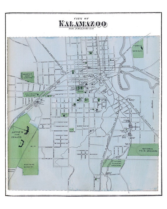 1873 Town Map of Kalamazoo Michigan - Etsy