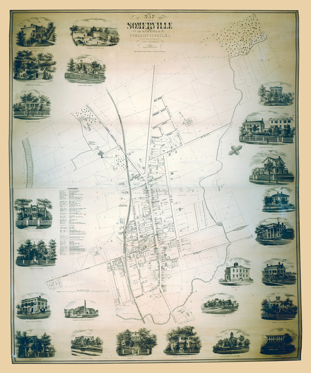 1857 Map of Somerville Somerset County New Jersey - Etsy