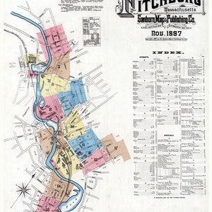 1887 Town Map of Fitchburg Worcester County Massachusetts - Etsy