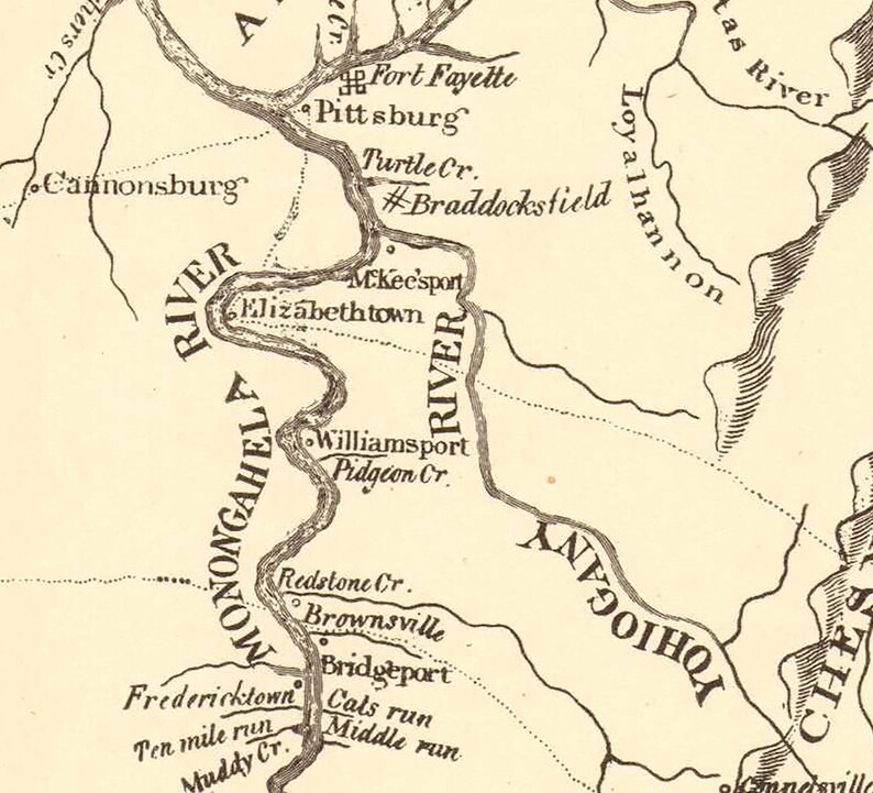 18th Century Map of Alleghany Monongahela and Youghiogheny | Etsy