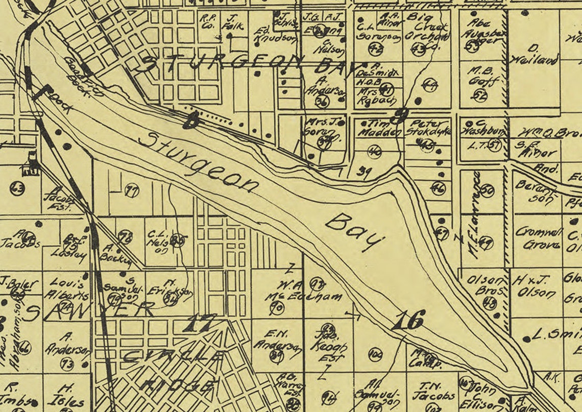 1914 Map of Sturgeon Bay Township Door County Wisconsin - Etsy
