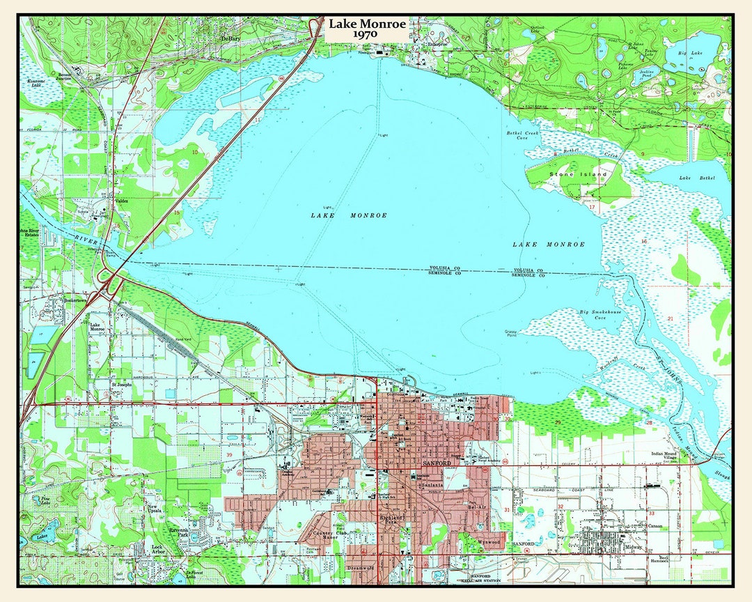 1970 Map of Lake Monroe Sanford Florida - Etsy