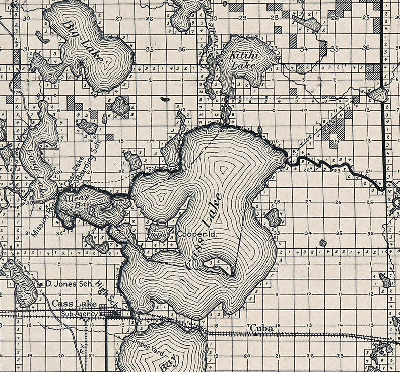 1916 Map of Leech Lake Chippewa Winnibigoshish Cass Lake and White Oak ...