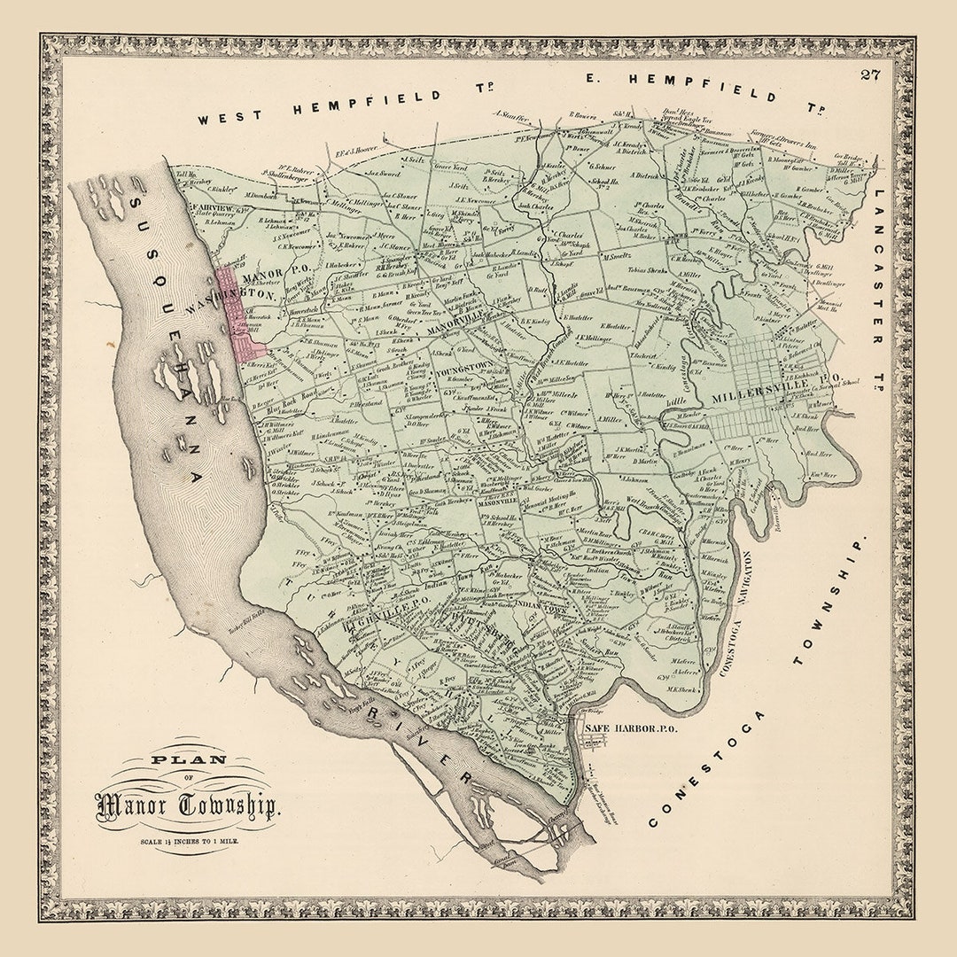 1864 Map of Manor Township Lancaster County Pennsylvania - Etsy