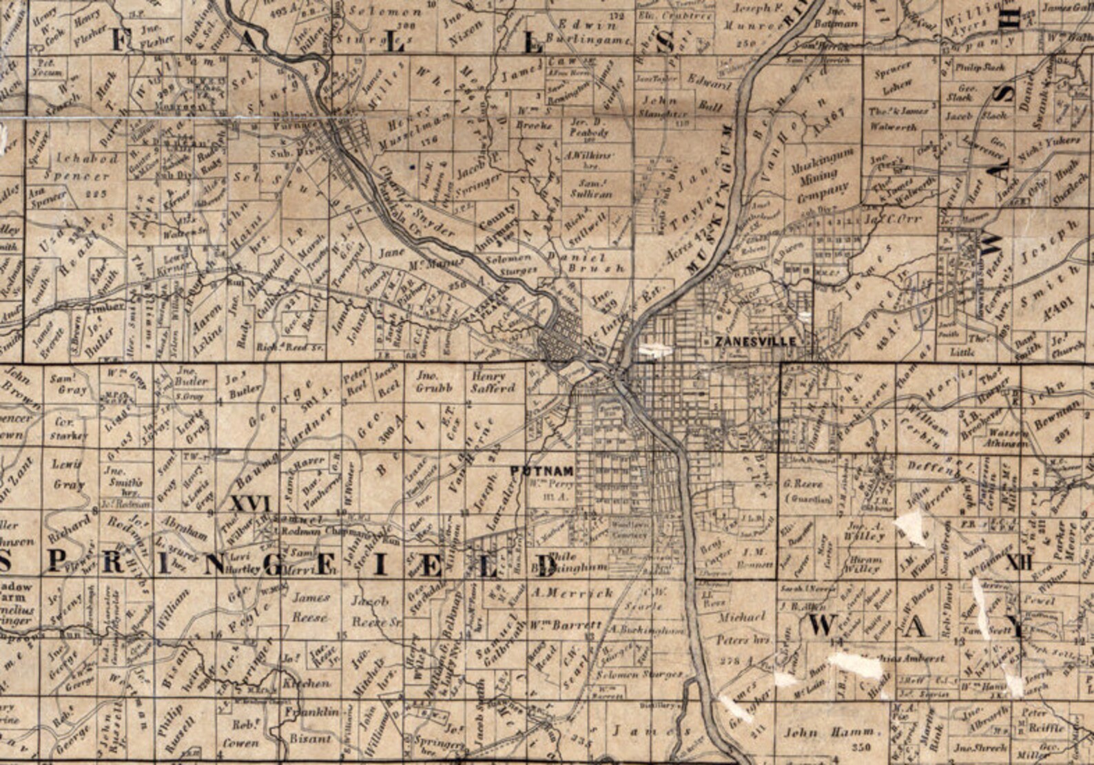 1852 Farm Line Map of Muskingum County Ohio Zanesville - Etsy