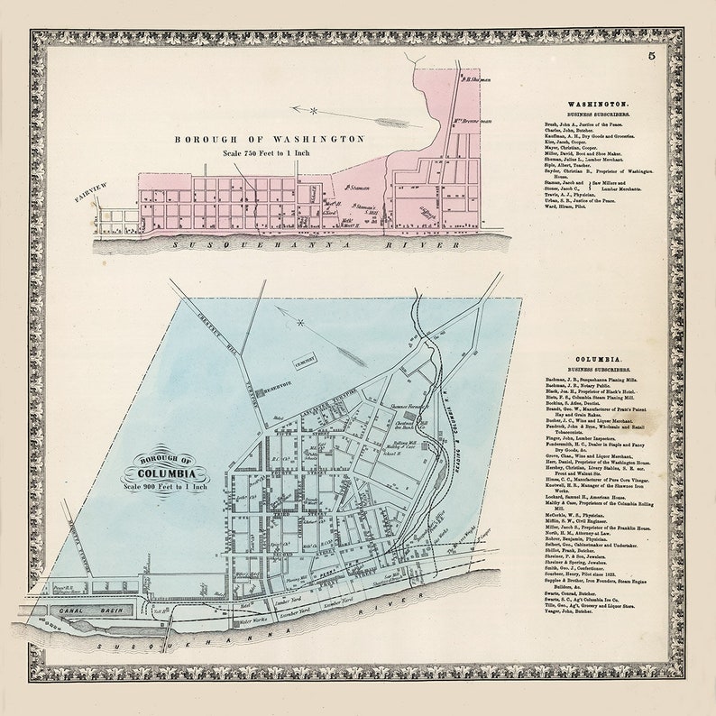 1864 Town Map of Washington Lancaster County Pennsylvania - Etsy