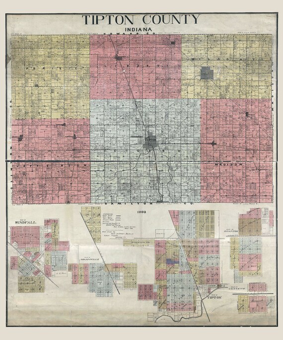 1903 Farm Line Map of Tipton County Indiana - Etsy