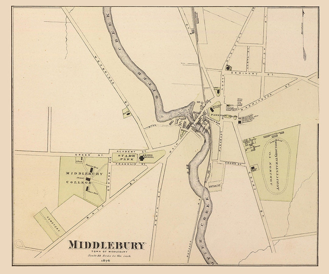 1876 Town Map of Middlebury Vermont - Etsy