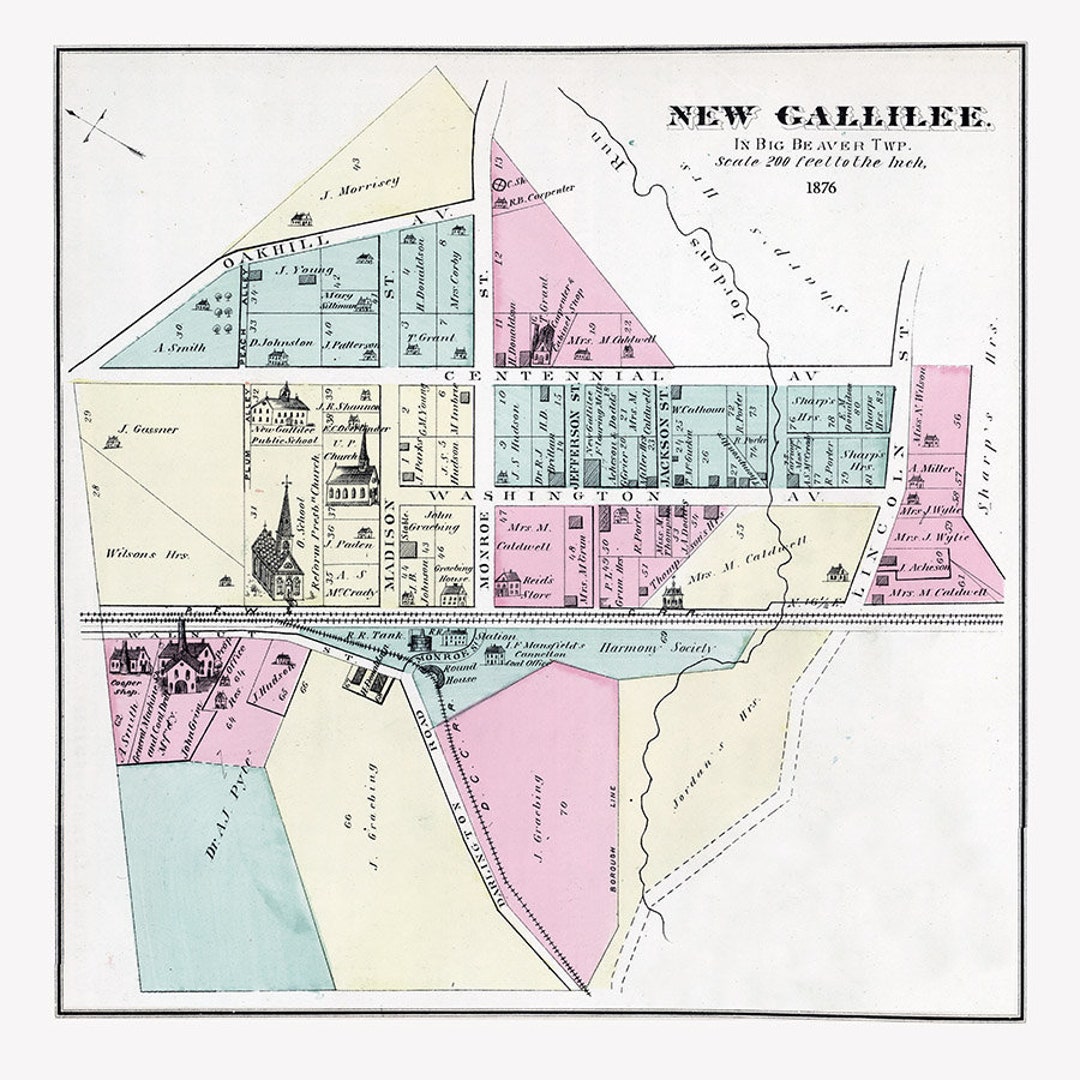 1876 Town Map of New Gallilee Beaver County Pennsylvania - Etsy