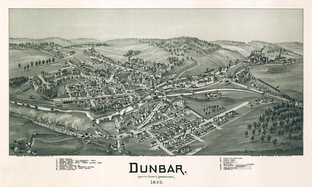 1900 Aerial Map of Dunbar Fayette County Pennsylvania - Etsy