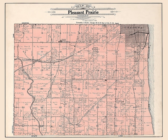 1908 Map of Pleasant Prairie Township Kenosha County Wisconsin - Etsy