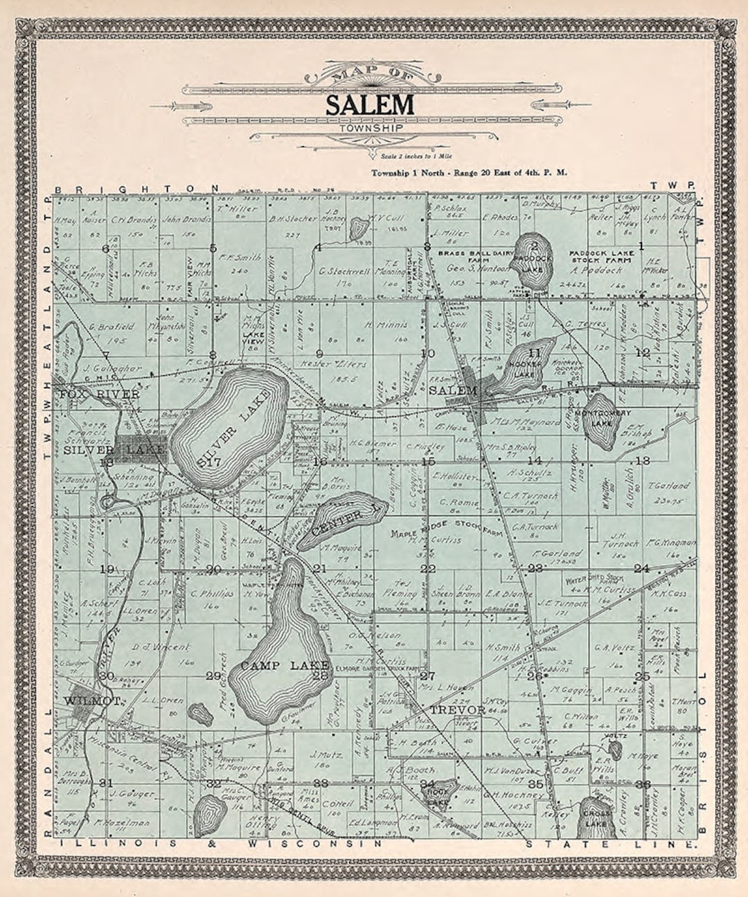 1908 Map of Salem Township Kenosha County Wisconsin - Etsy
