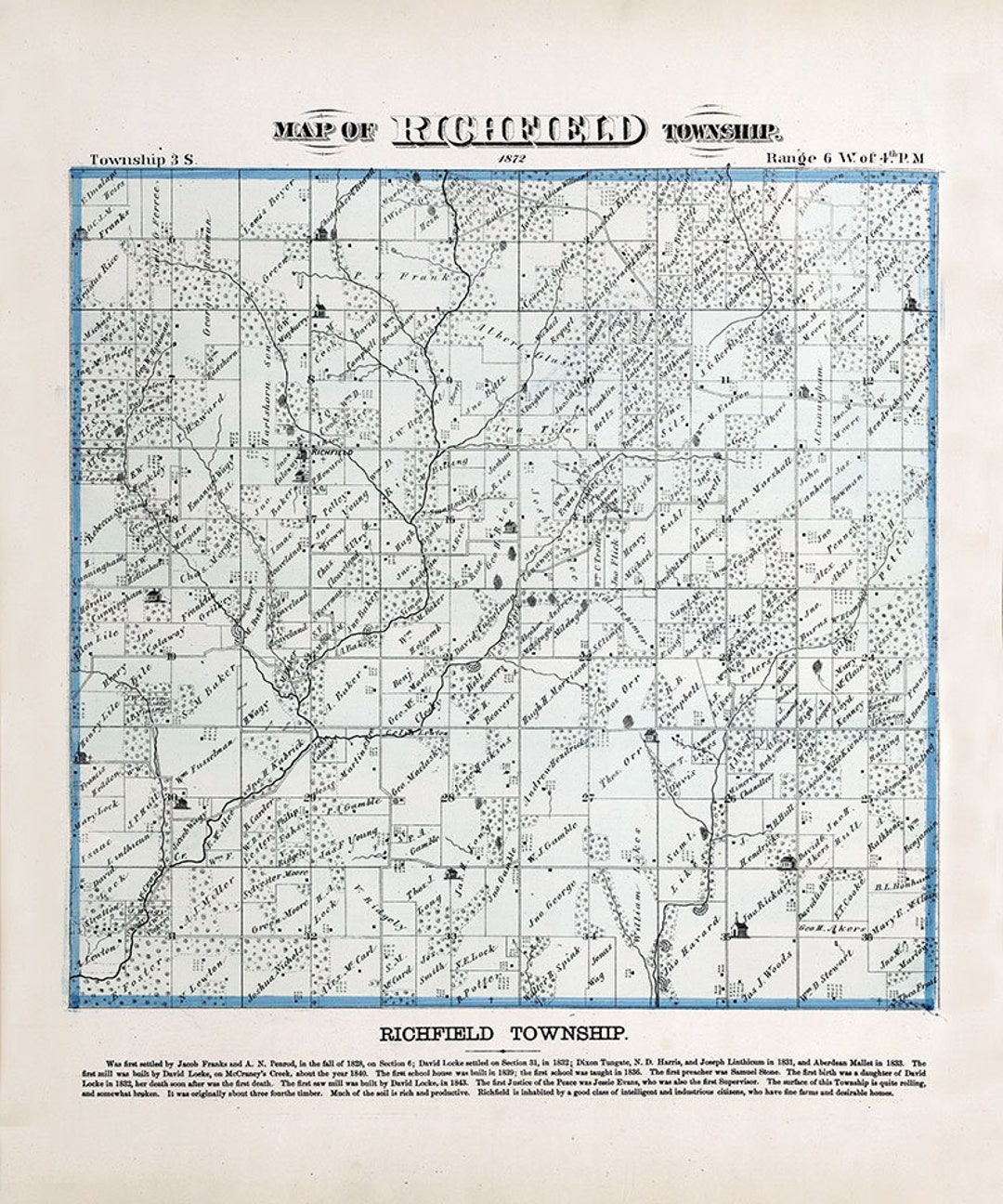 1872 Map of Richfield Township Adams County Illinois - Etsy