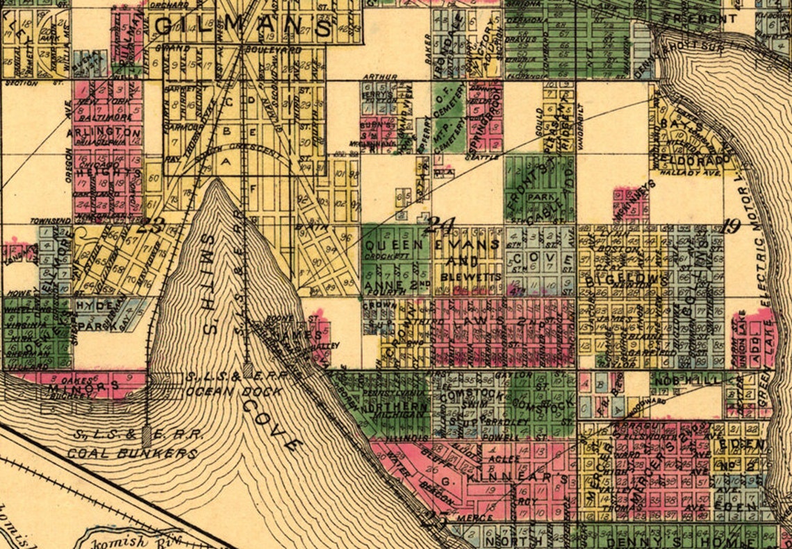 1890 Map of Seattle Washington | Etsy