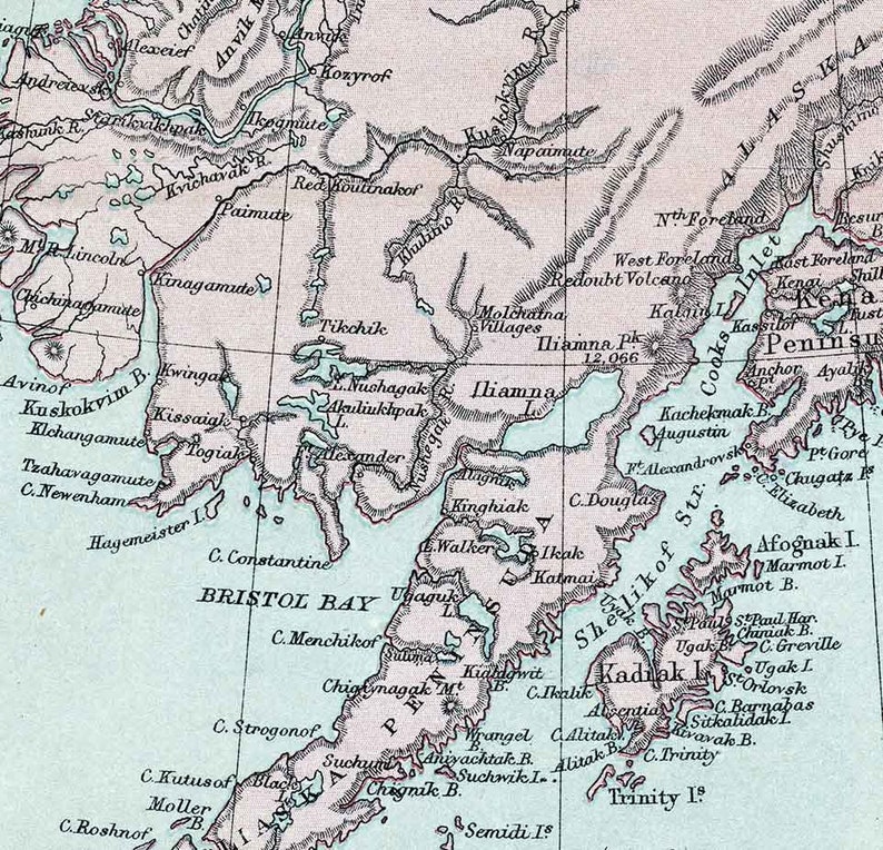 1890 Map of Alaska Canada Aleutian Islands - Etsy