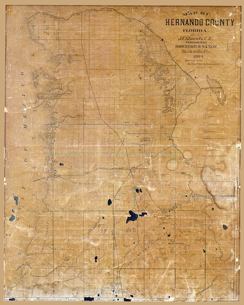 1884 Map of Hernando County Florida - Etsy