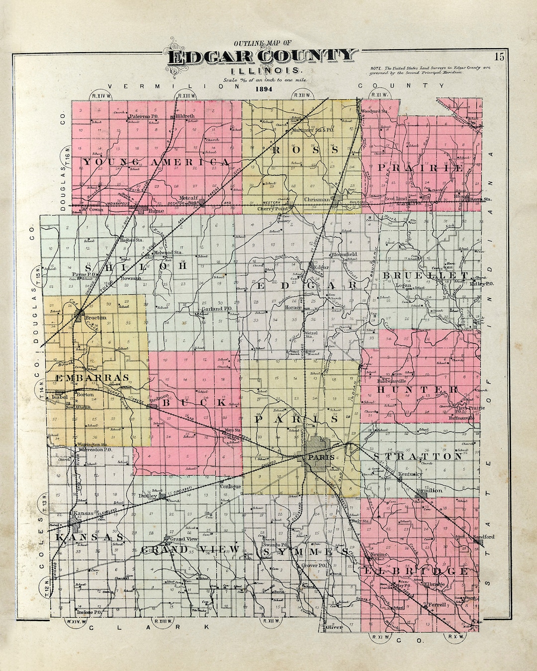 1894 Map of Edgar County Illinois - Etsy