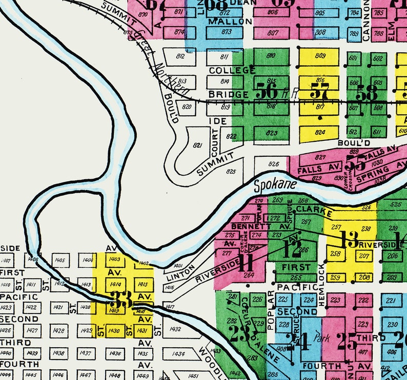 1902 Town Map of Spokane Washington - Etsy