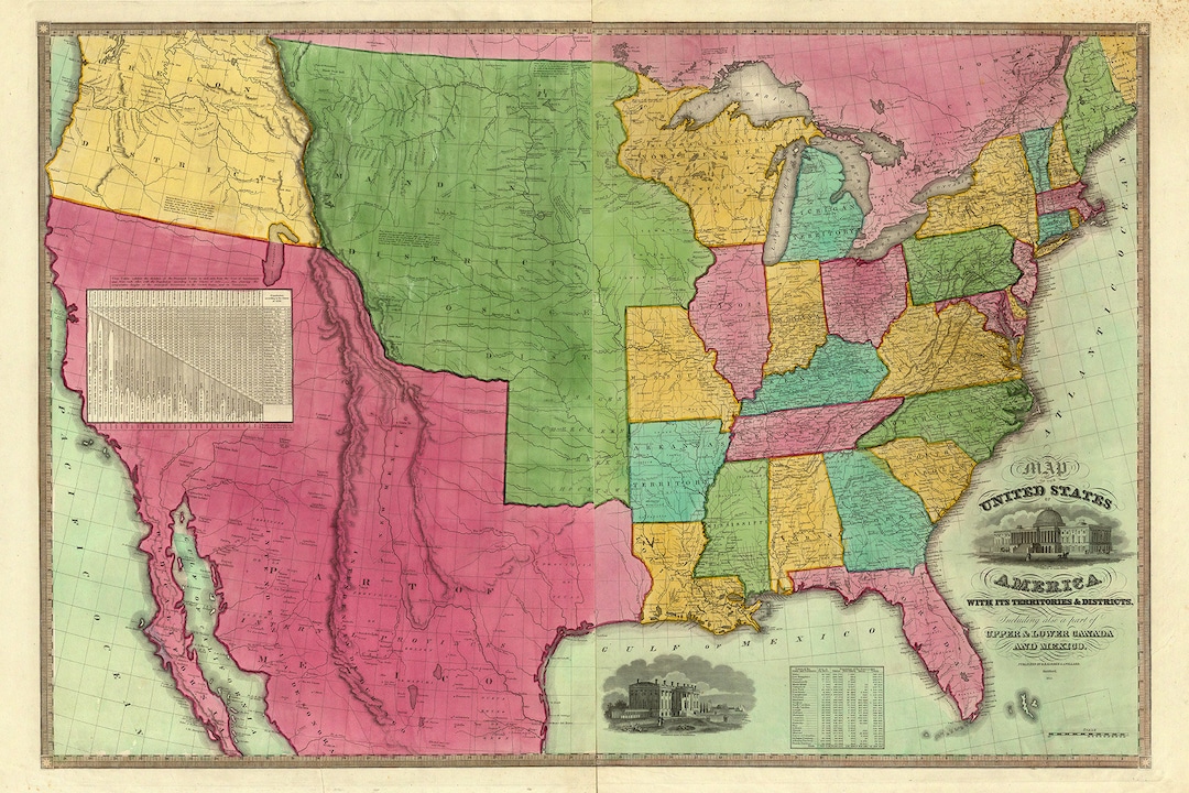 1835 Map of the United States America - Etsy