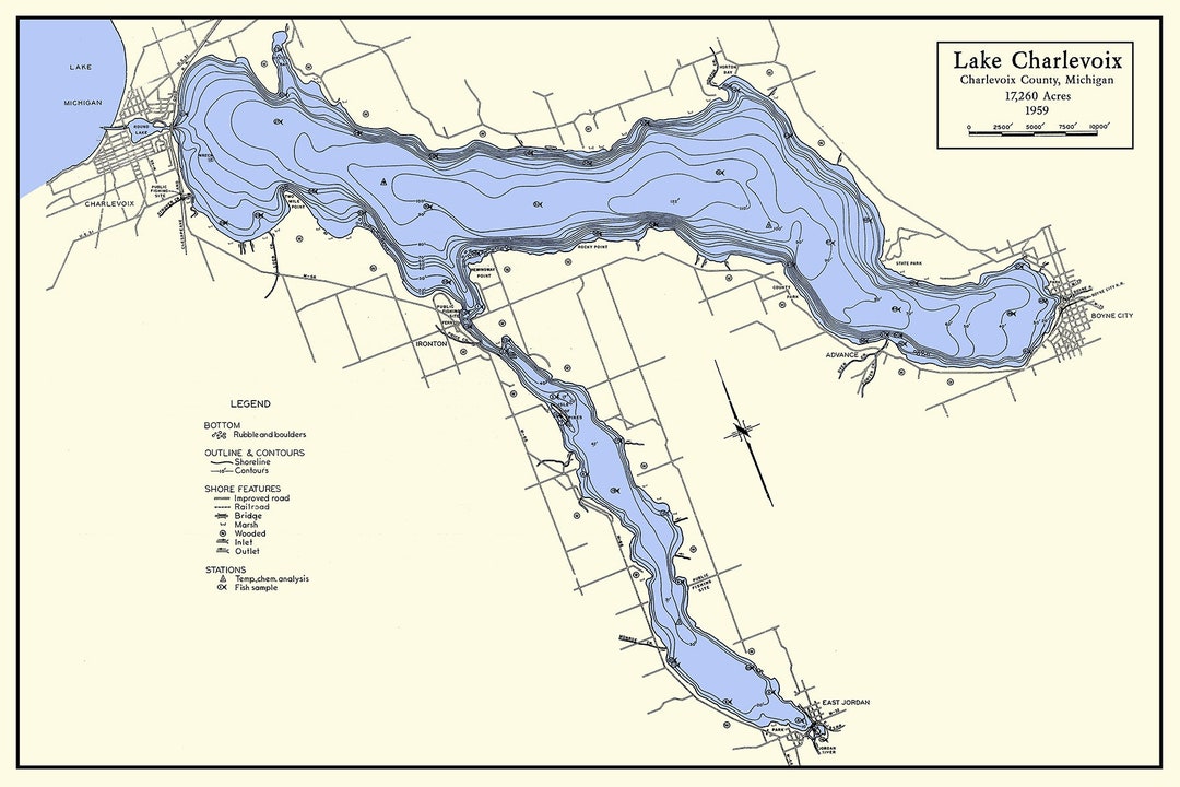1959 Map of Lake Charlevoix Michigan - Etsy