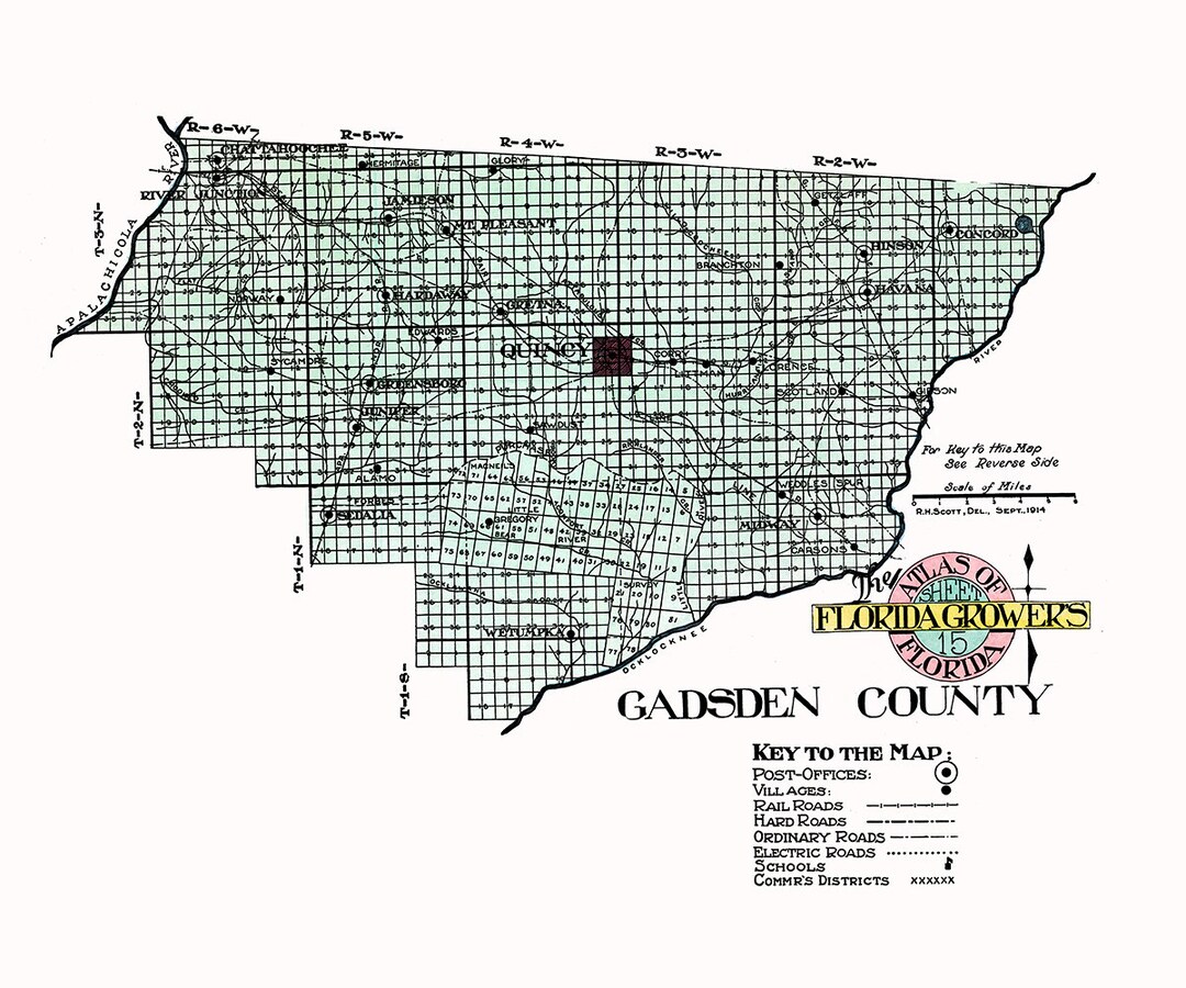 1914 Map of Gadsden County Florida - Etsy