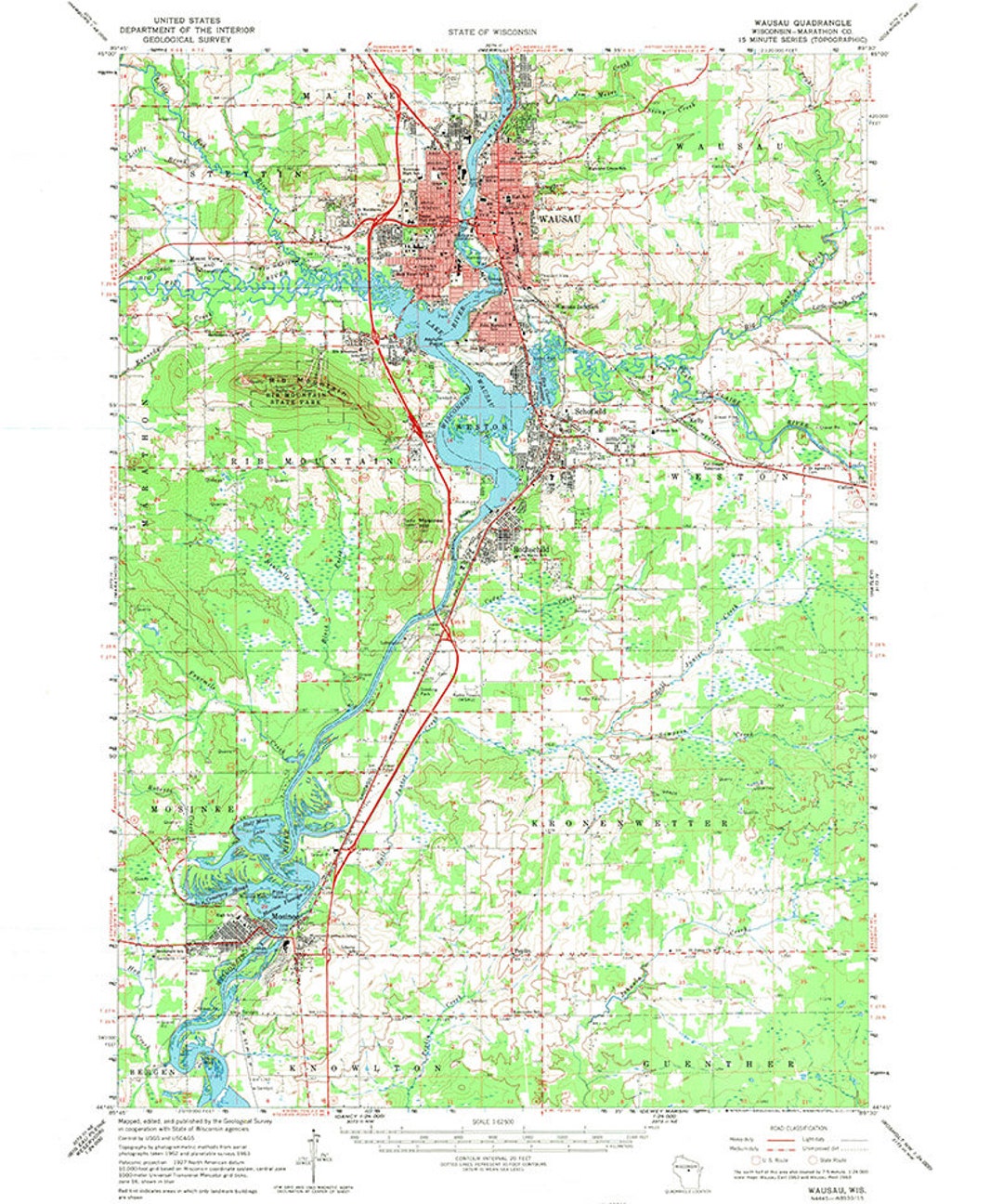 1963 Topo Map of Wausau Wisconsin Quadrangle - Etsy