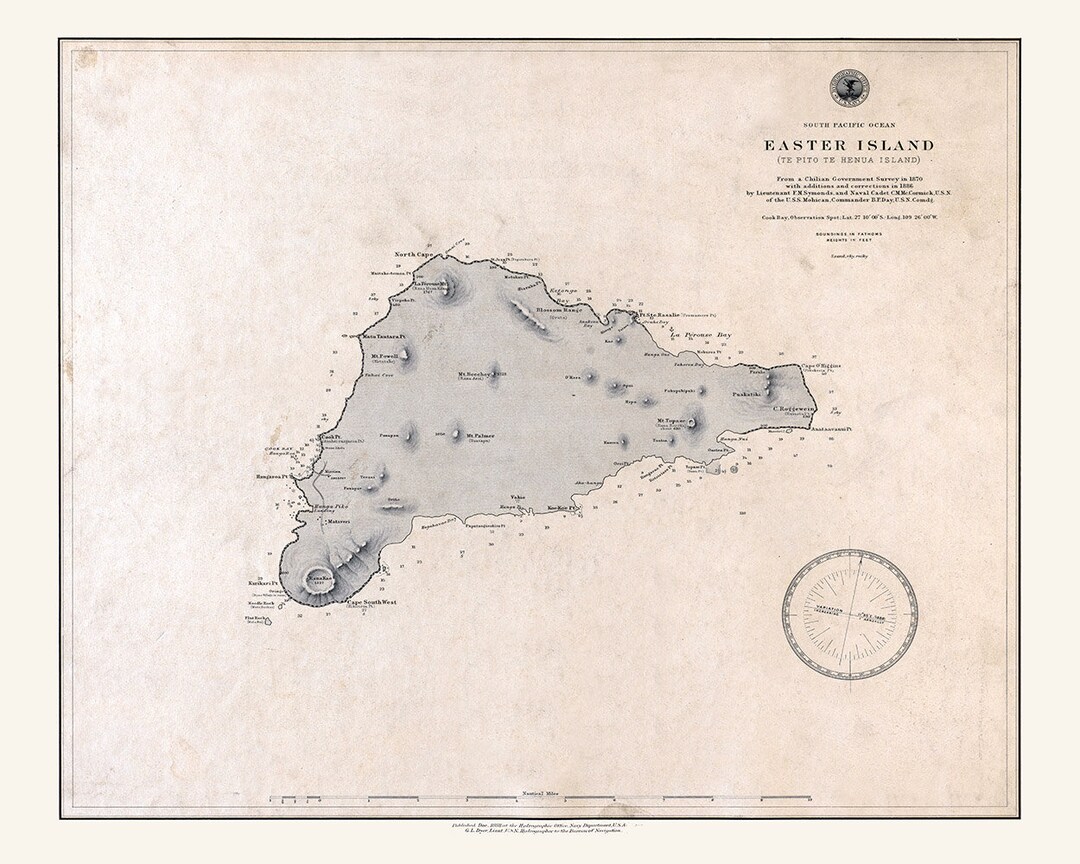1888 Map of Easter Island - Etsy