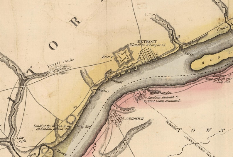 1813 Map of the Detroit River and Adjacent Country - Etsy