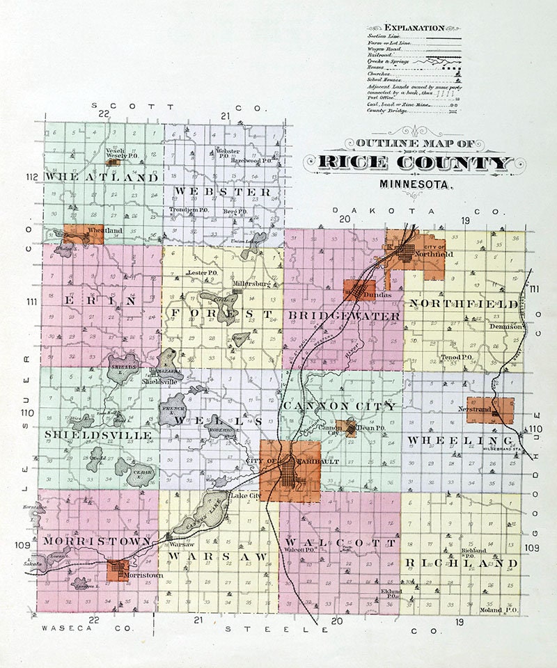 1900 Mapa del condado de Rice Minnesota | Etsy