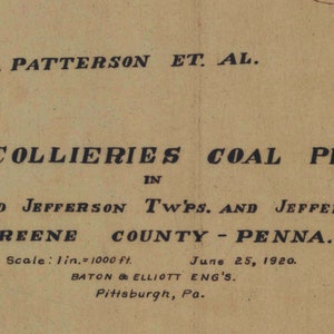 1920 Map of Mather Collieries Coal Properties Greene County ...