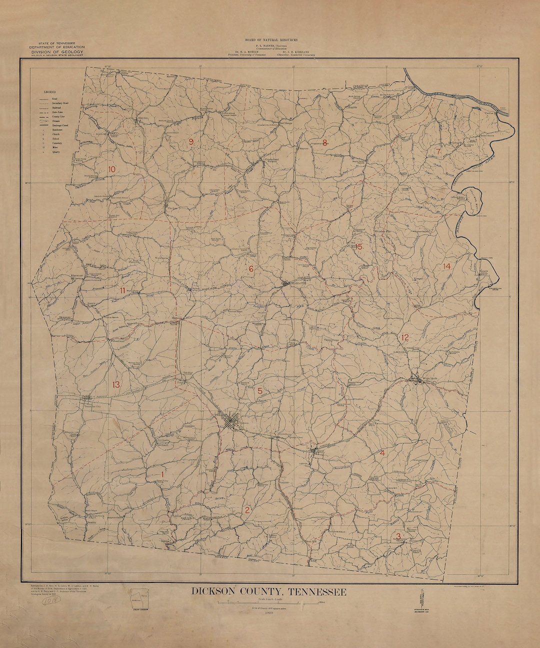 1923 Map of Dickson County Tennessee - Etsy
