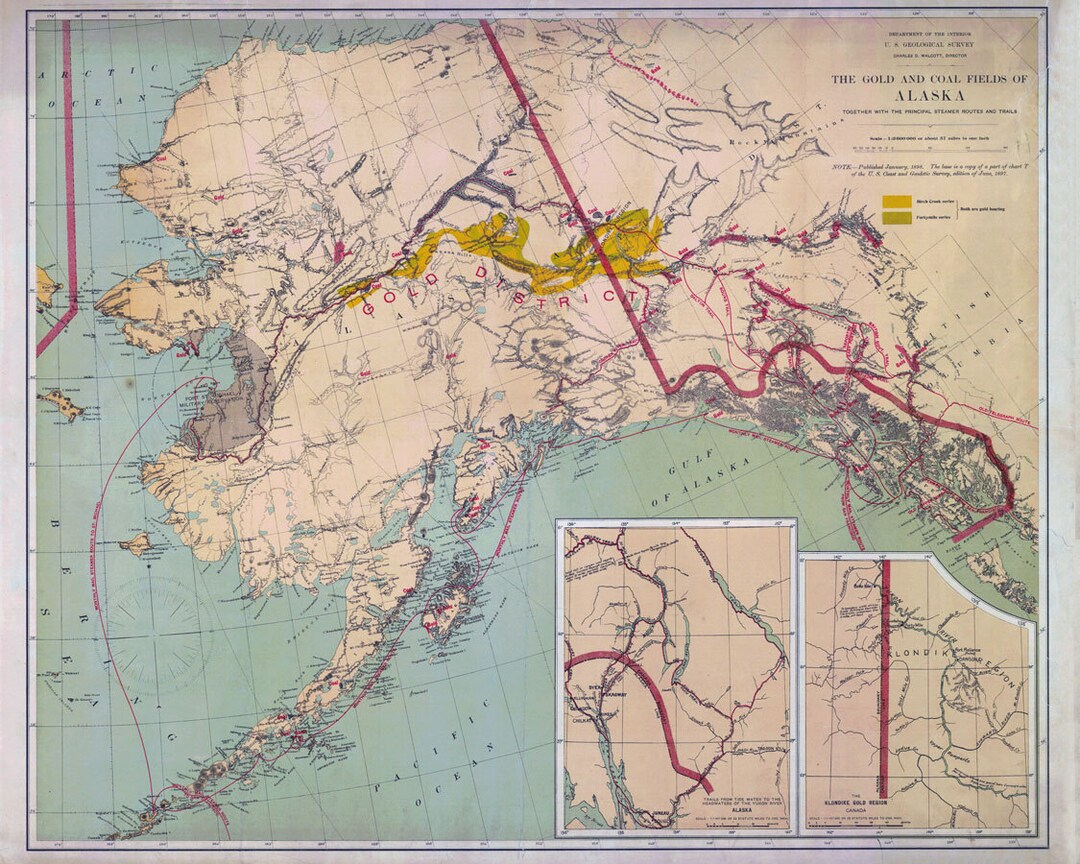 1898 Map of Alaska Gold and Coal Fields - Etsy