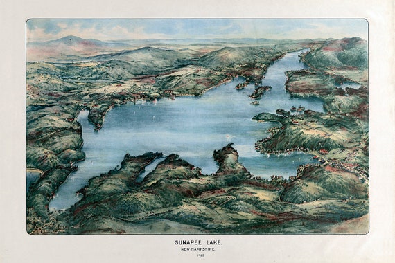 1905 Panoramic Map of Lake Sunapee New Hampshire | Etsy