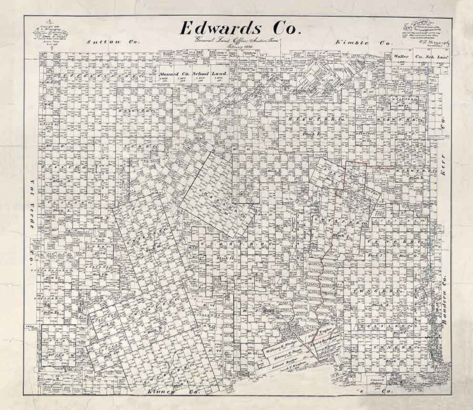 1893 Farm Line Map of Edwards County Texas - Etsy