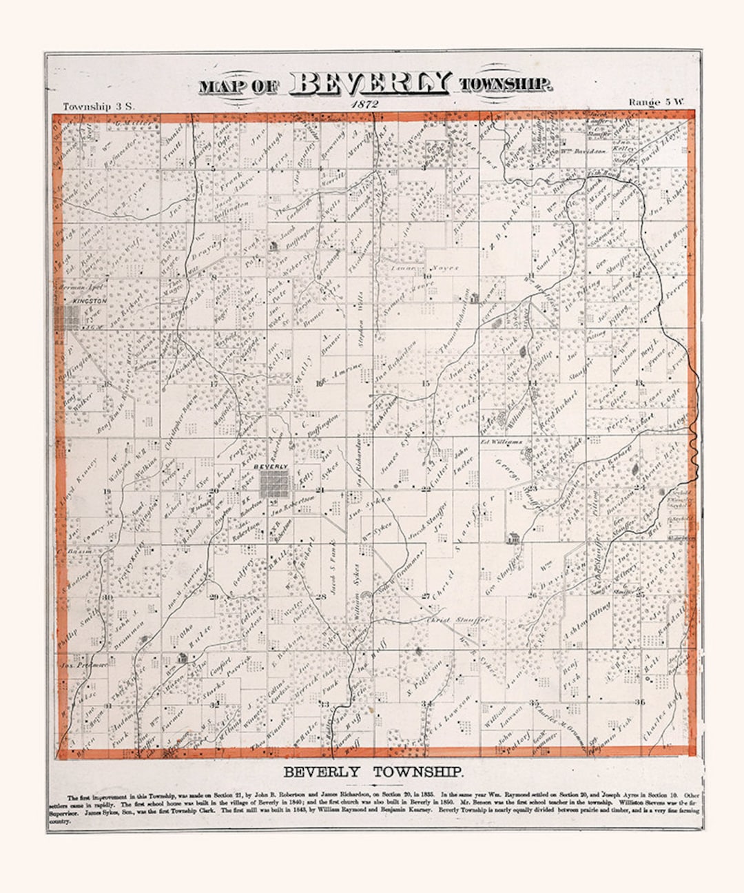 1872 Map of Beverly Township Adams County Illinois - Etsy
