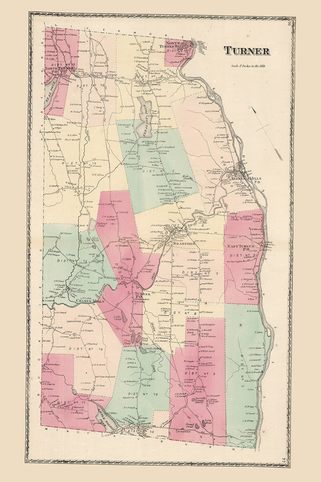 1873 Map of Turner Township Androscoggin County Maine - Etsy