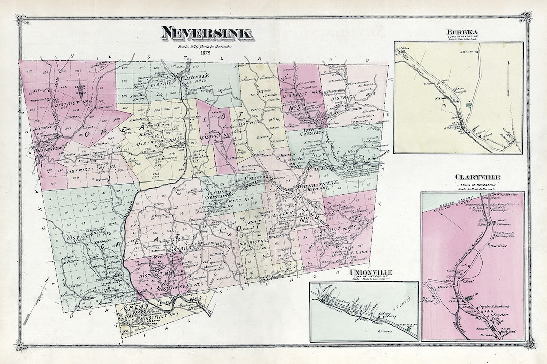 1875 Map of Neversink Township Sullivan County New York - Etsy