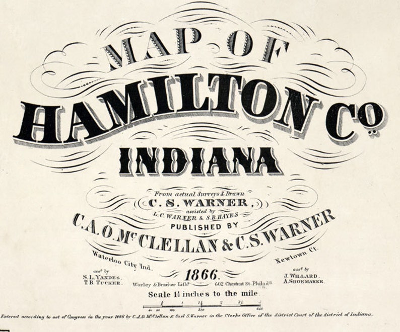 1866 Farm Line Map of Hamilton County Indiana Noblesville - Etsy