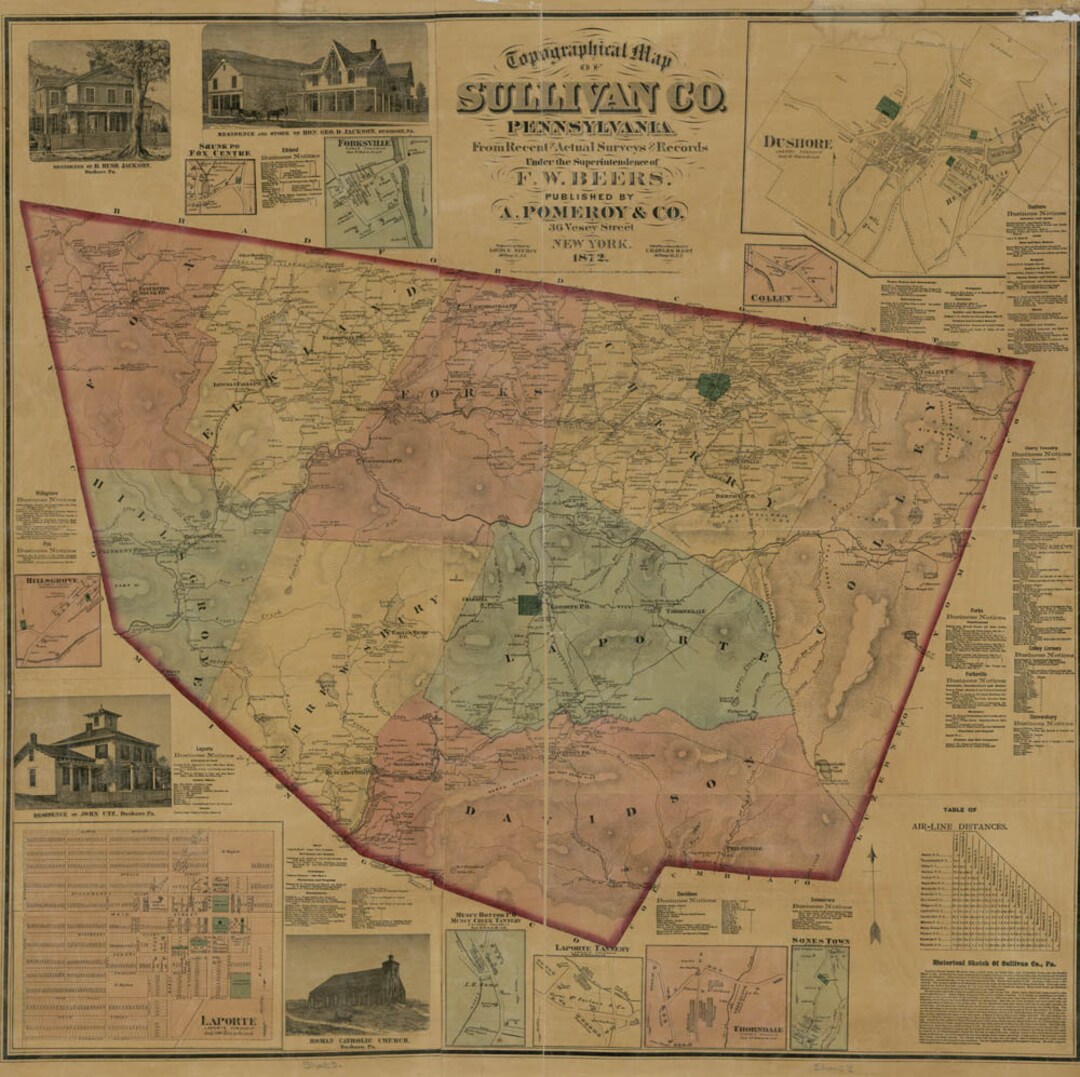 1872 Map of Sullivan County Pa From Actual Surveys Dushore Genealogy - Etsy