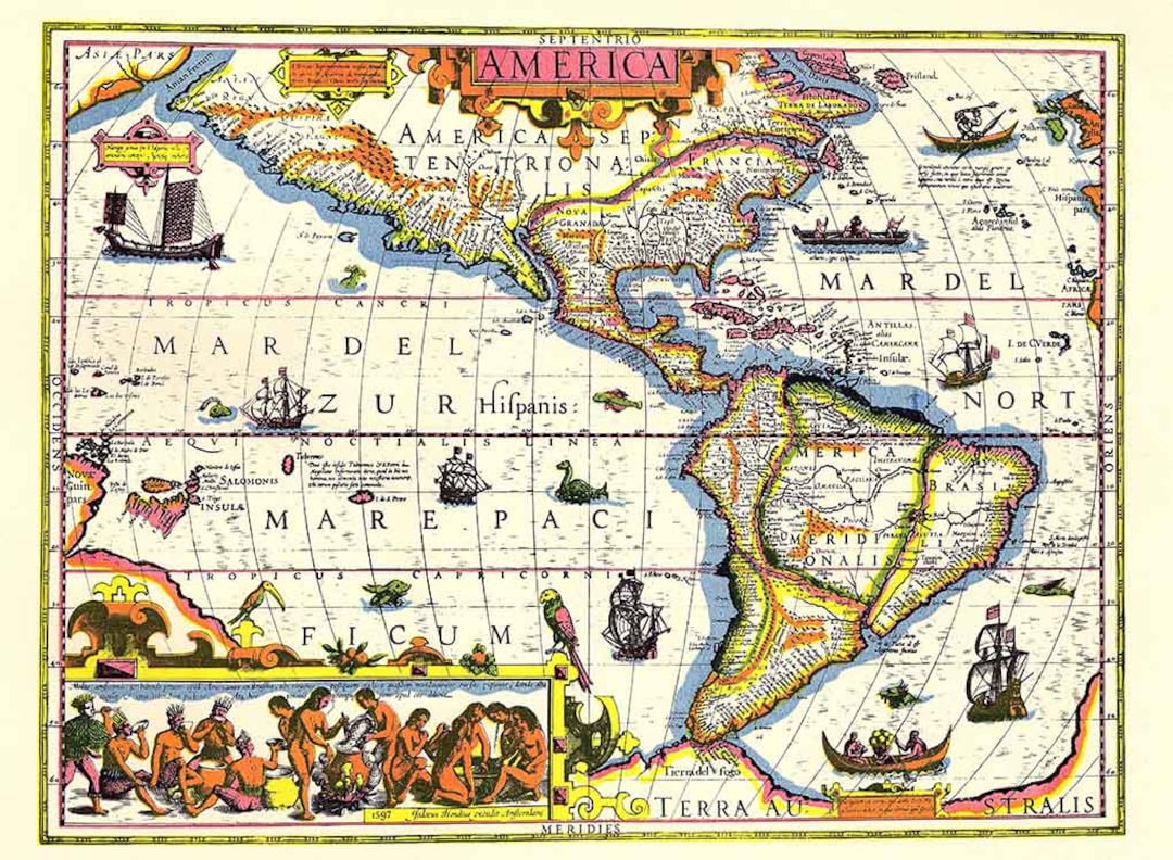 16th Century Map of America and South America - Etsy
