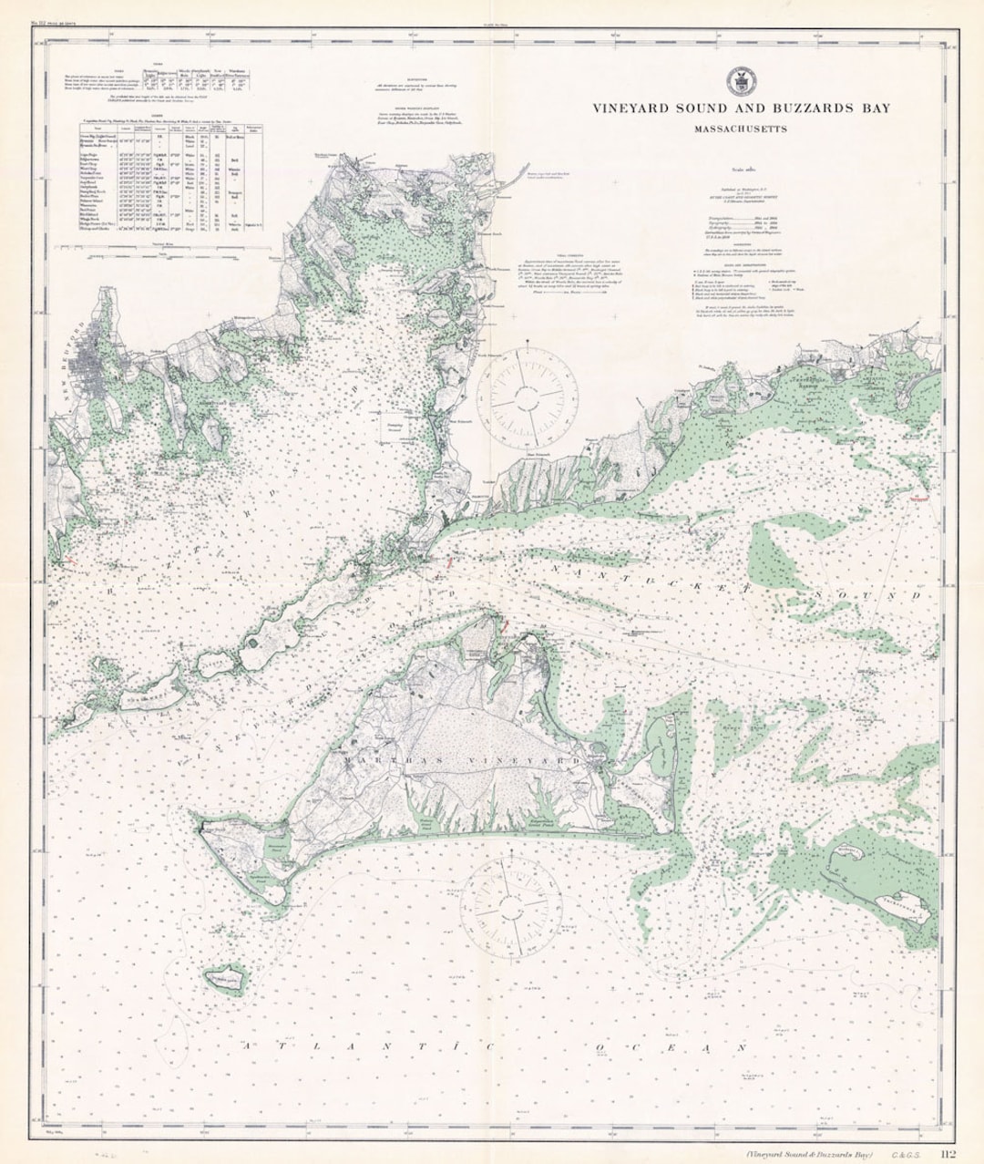 1913 Nautical Map of Marthas Vineyard Sound & Buzzards Bay Mass - Etsy