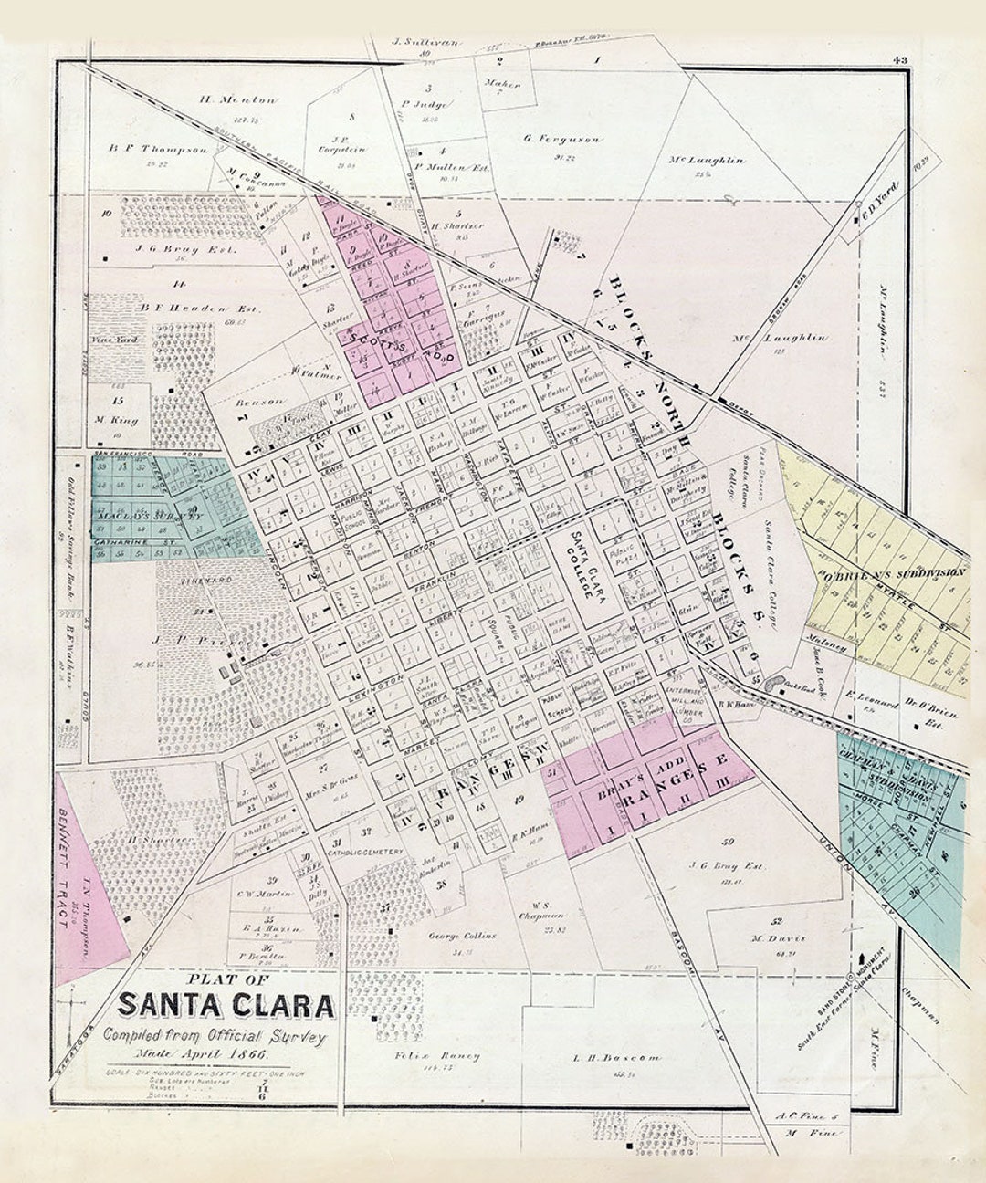 1876 Town Map of Santa Clara California - Etsy