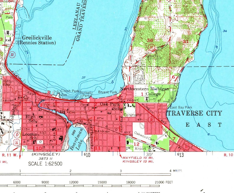 1957 Topo Map of Traverse City Michigan Grand Traverse Bay - Etsy