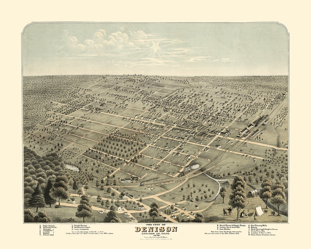 1876 Panoramic Map of Denison Grayson County Texas - Etsy