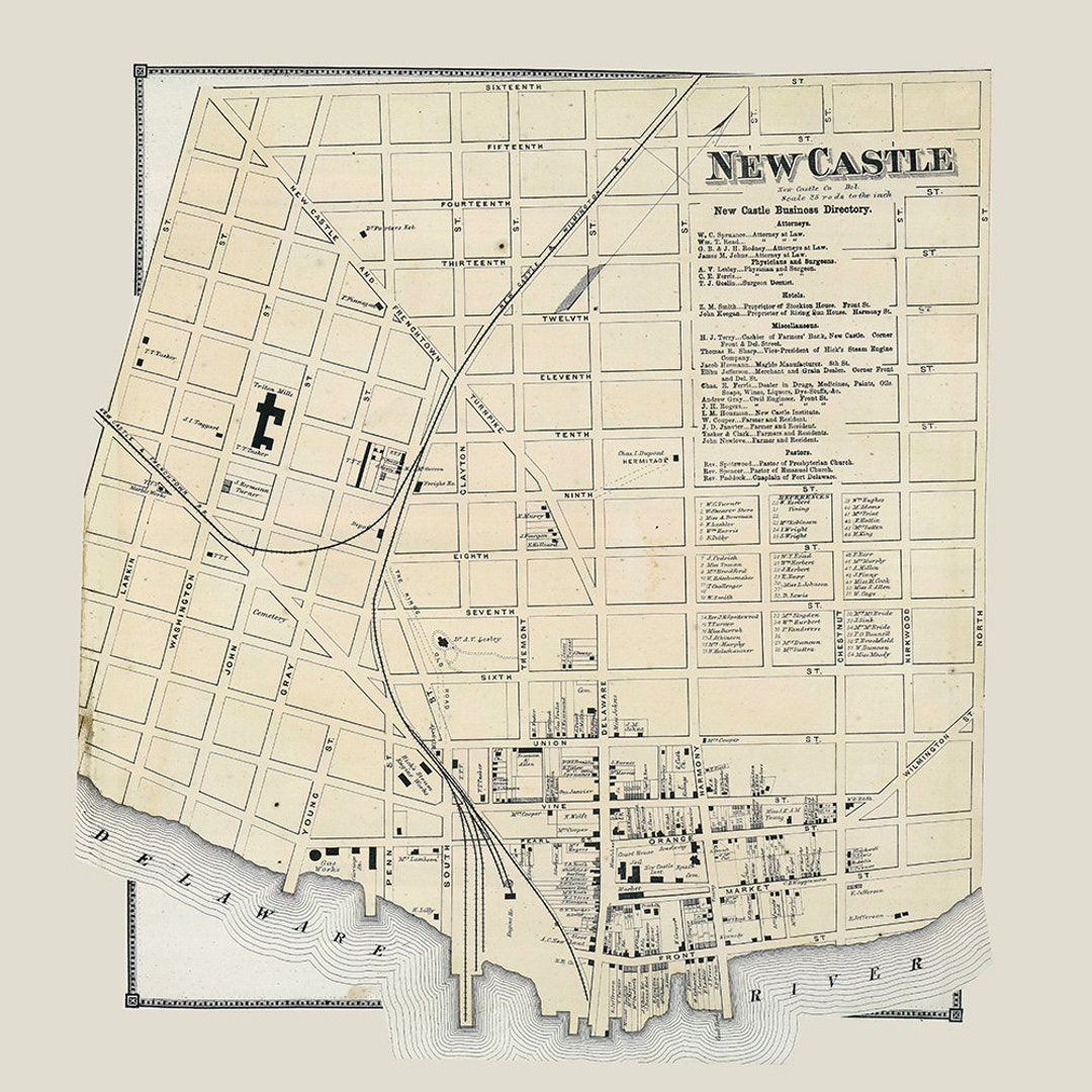 1868 Town Map of New Castle New Castle County Delaware - Etsy